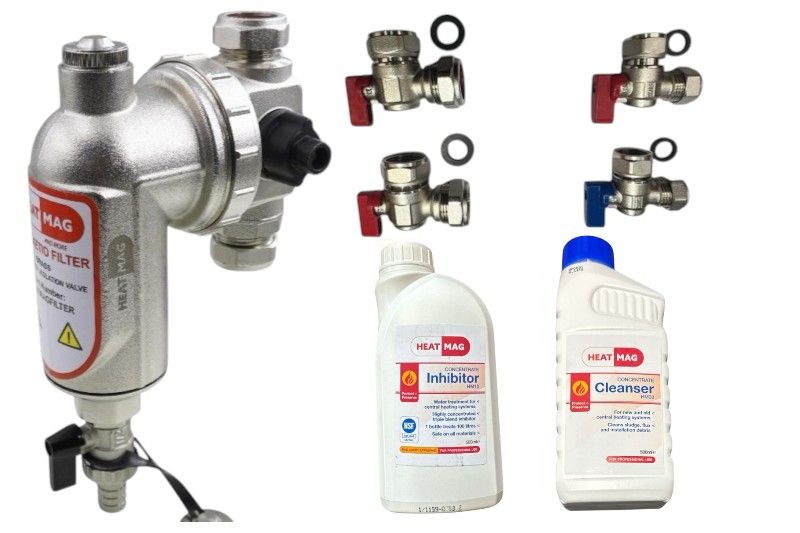 Electric combi boiler installation kit with isolation valves, magnetic ...